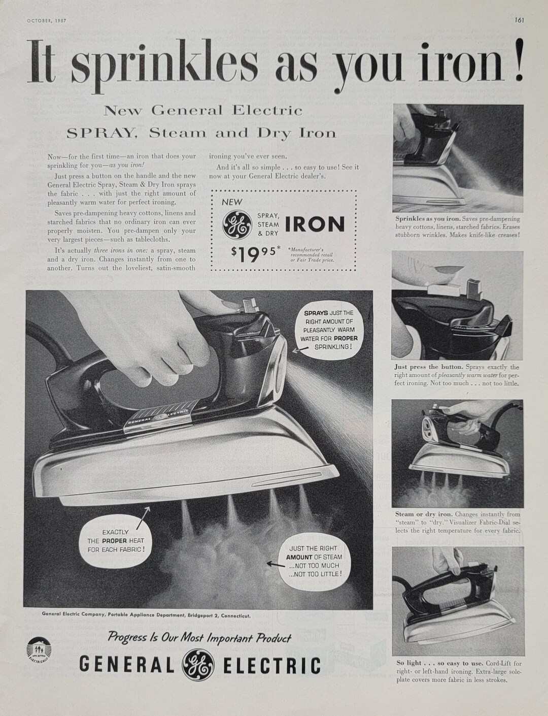 1957 General Electric Iron Vintage Advertisement Laundry Room Wall Art ...