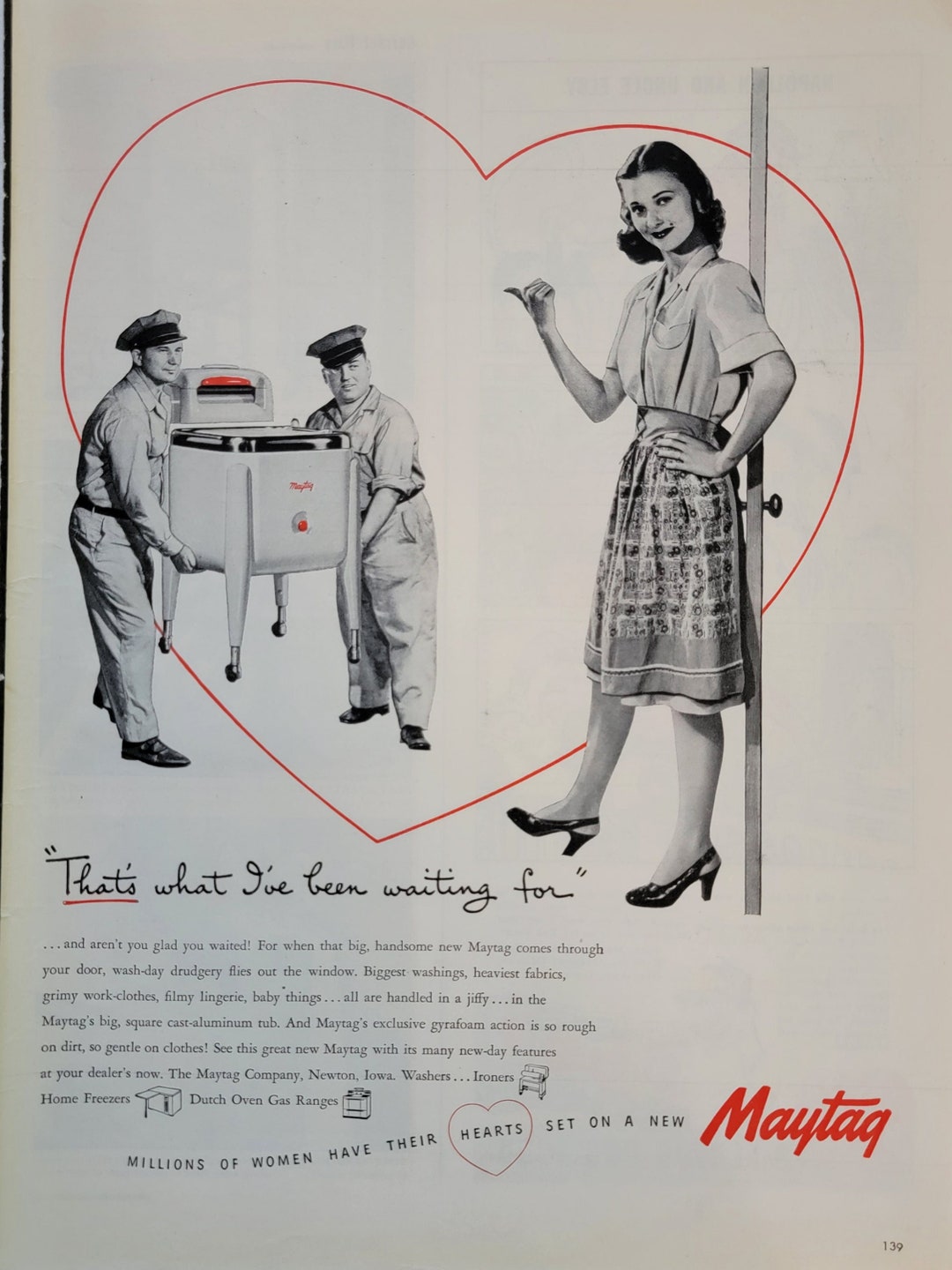 1946 Maytag Washing Machine Vintage Advertisement Laundry Room Wall Art ...