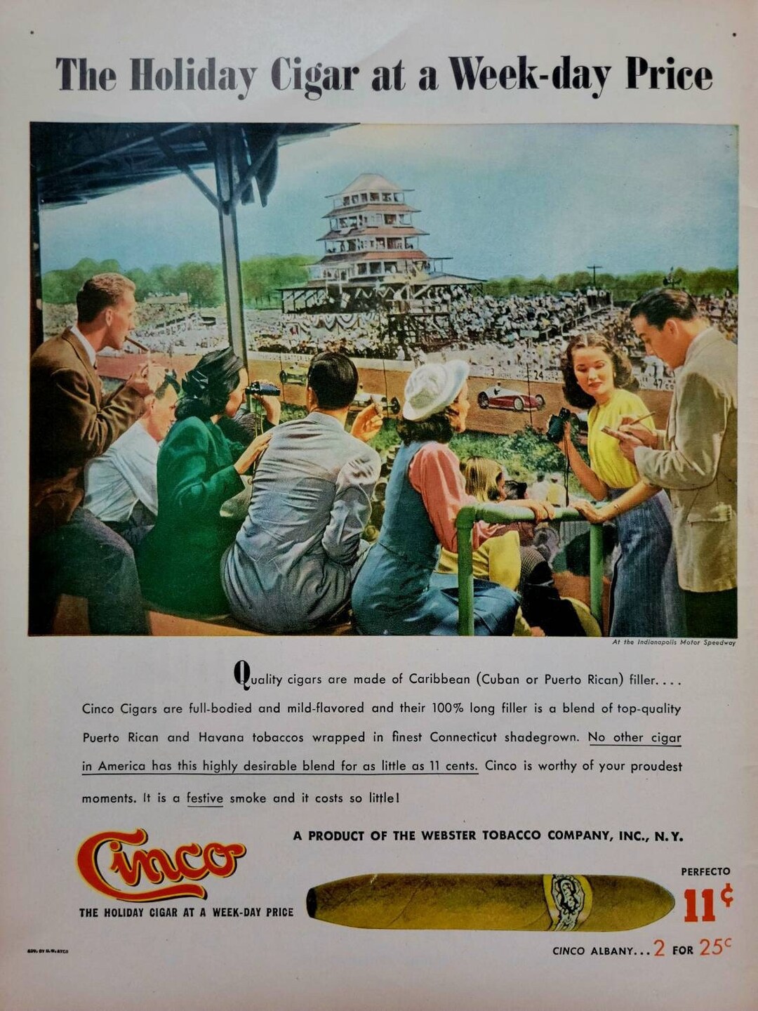 1947 Cinco Cigars Ad: Vintage Man Cave Smoking Room Decor, Tobacco ...