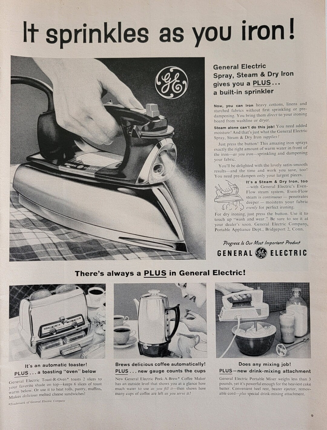 1959 General Electric Iron Vintage Advertisement Laundry Room Wall Art ...