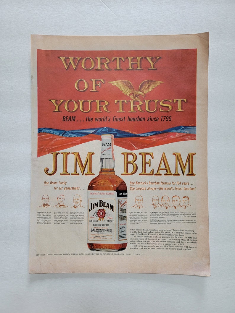 1959 Jim Beam Bourbon Whiskey Ad: Vintage Bar Man Cave Decor, Alcohol ...