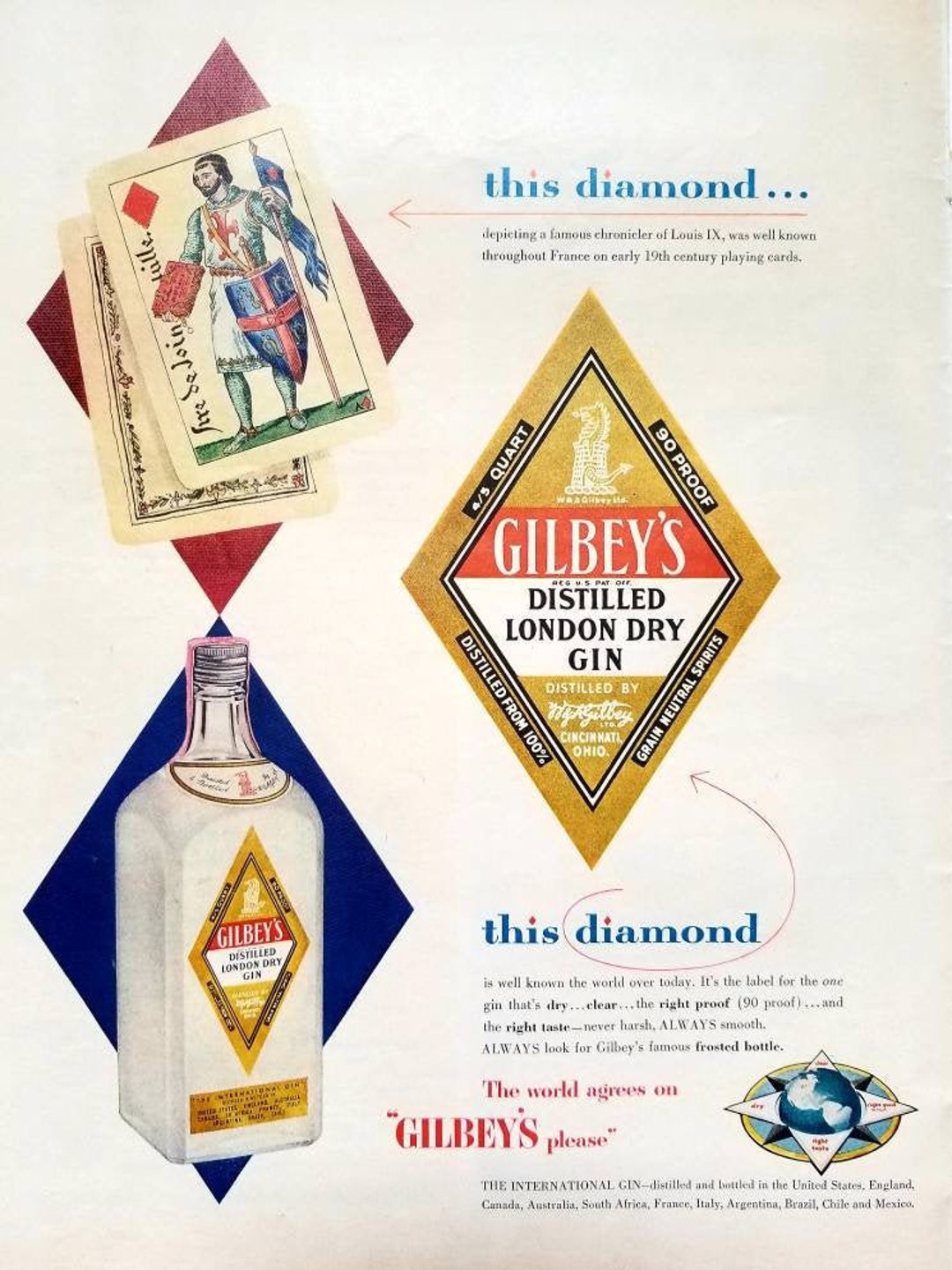 1954 Gilbey's Gin Ad: Vintage Bar Man Cave Wall Art, Alcohol Magazine ...