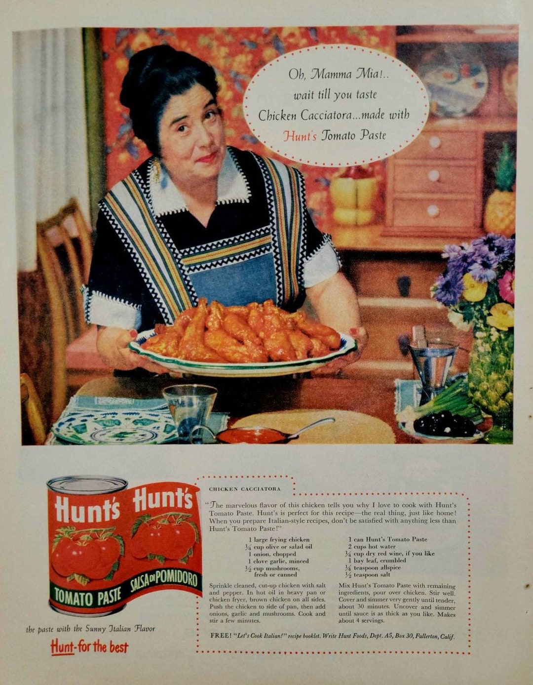 1959 Hunt's Tomato Paste Vintage Advertisement Kitchen Wall Art Vintage ...