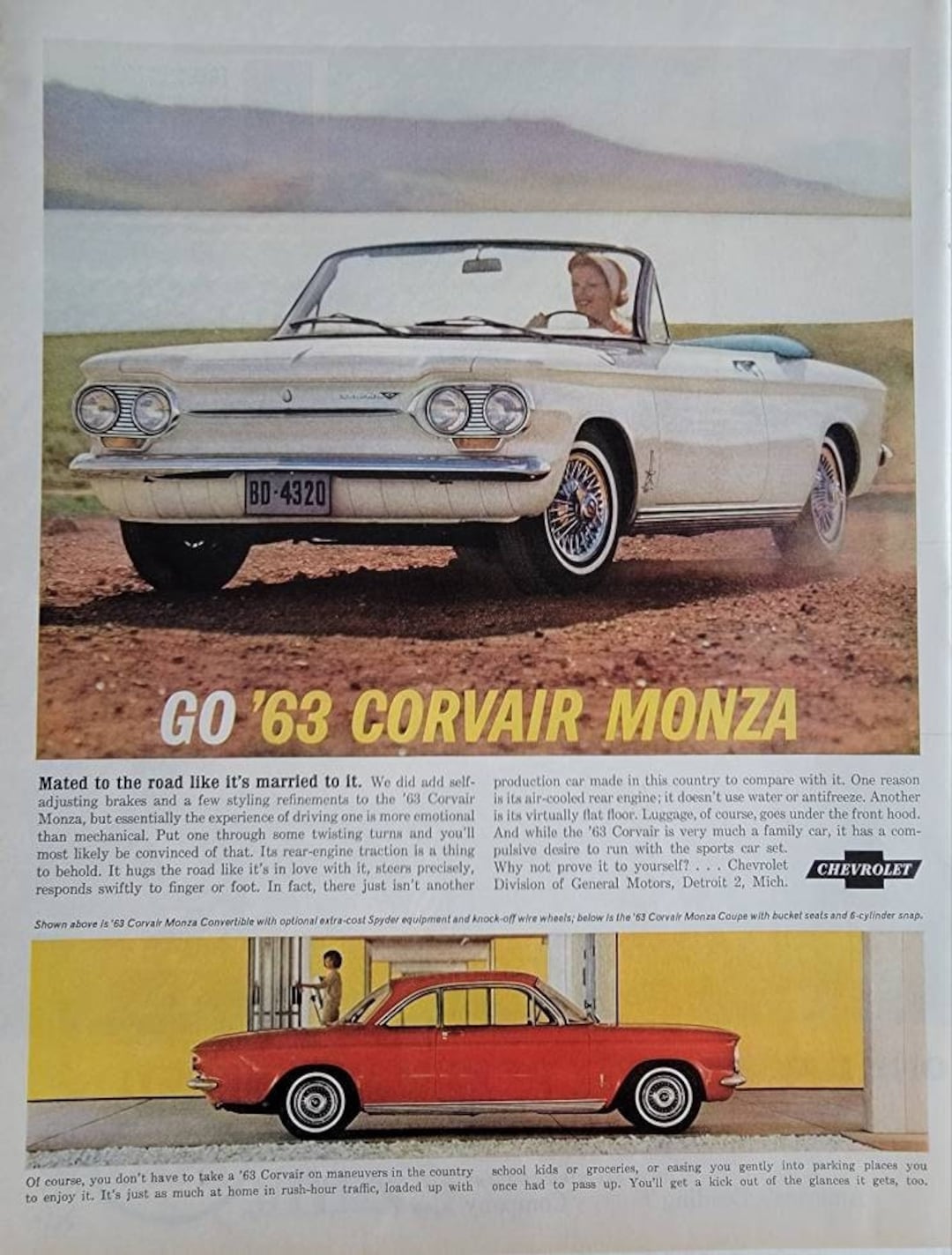 1963 Chevrolet Corvair Monza Vintage Advertisement Automotive Wall Art ...
