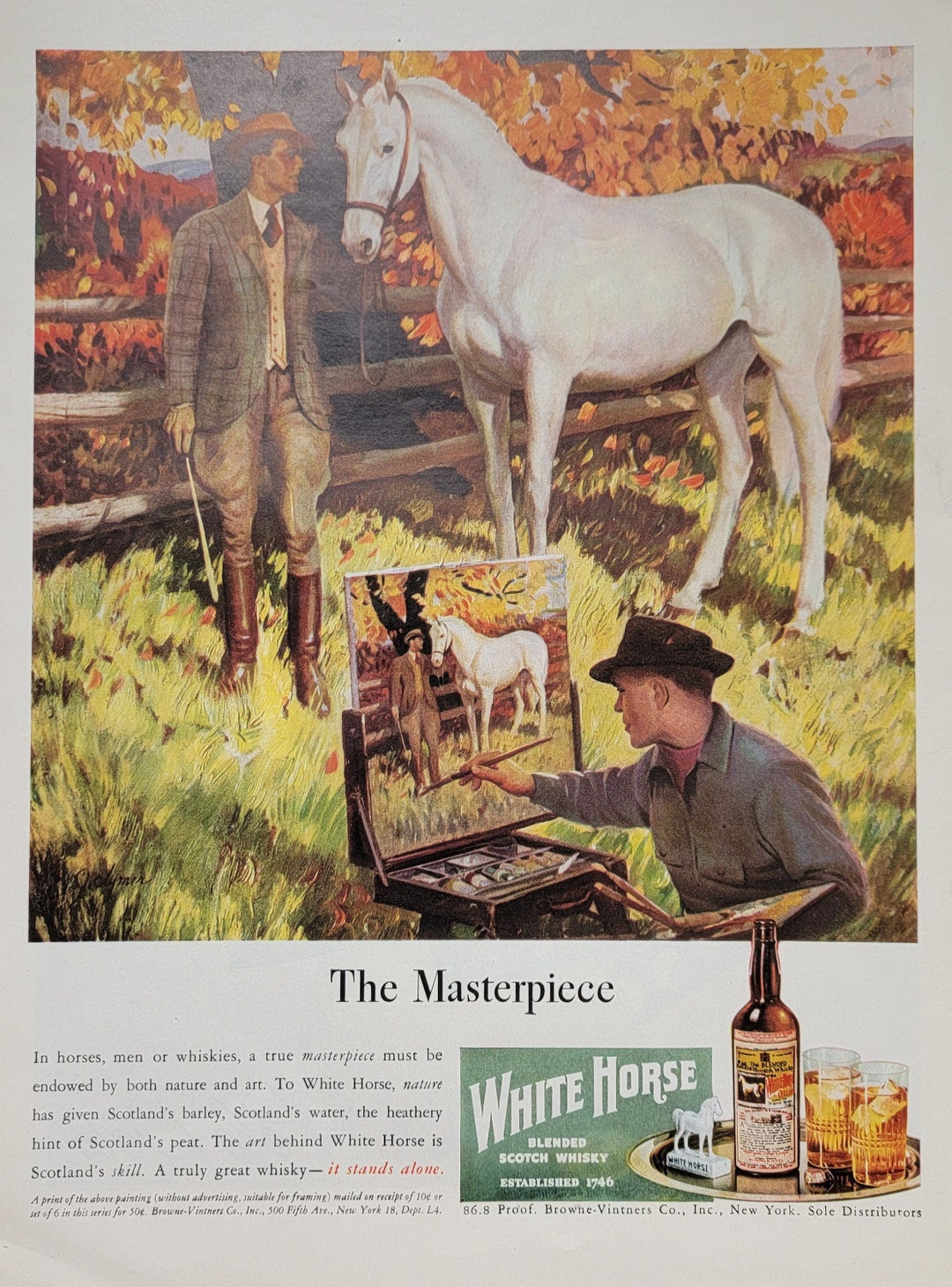 1947 White Horse Scotch Whisky Vintage Advertisement Bar Decor Man Cave ...
