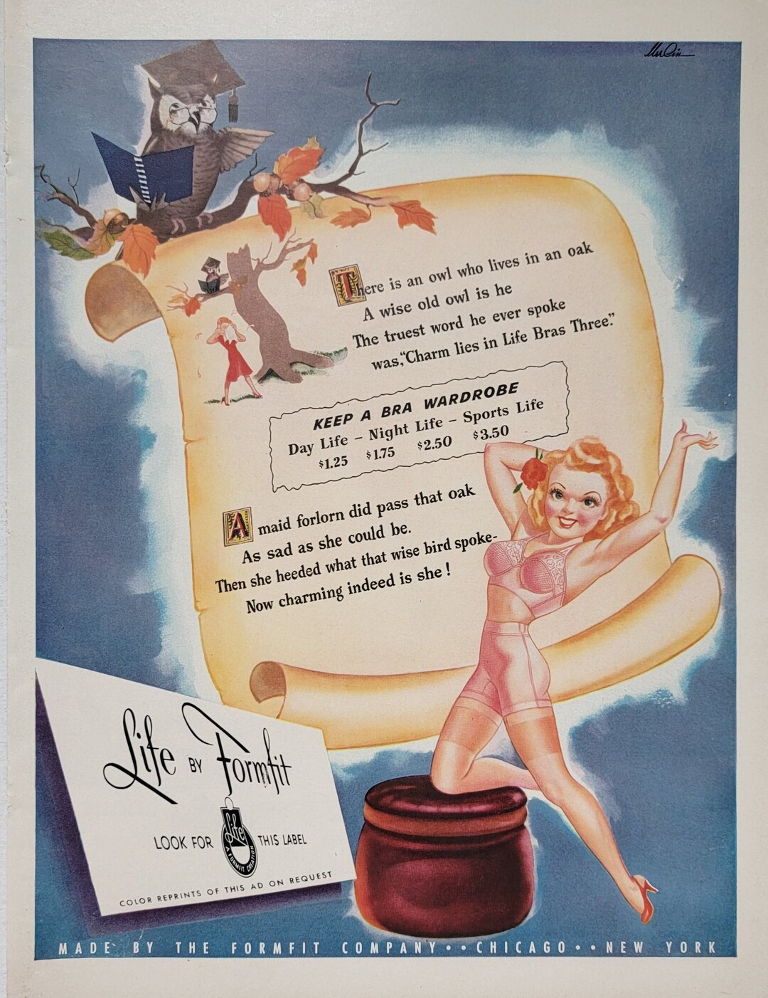 1941 Formfit Life Bra Vintage Advertisement Womens Fashion Art Vintage Lingerie Ad Boutique