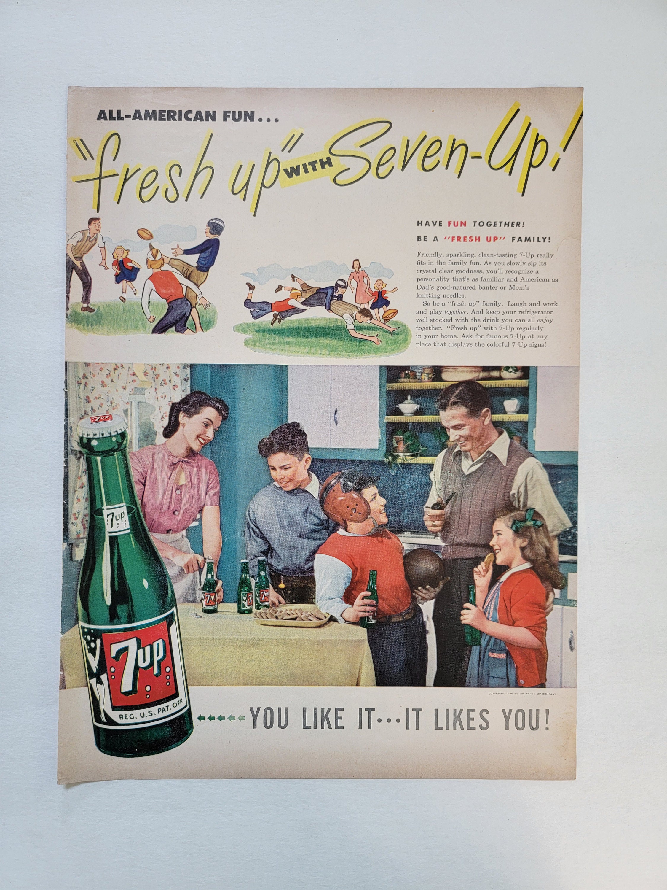 1946 7-up Vintage Advertisement Kitchen Wall Art Game Room Decor Cafe ...