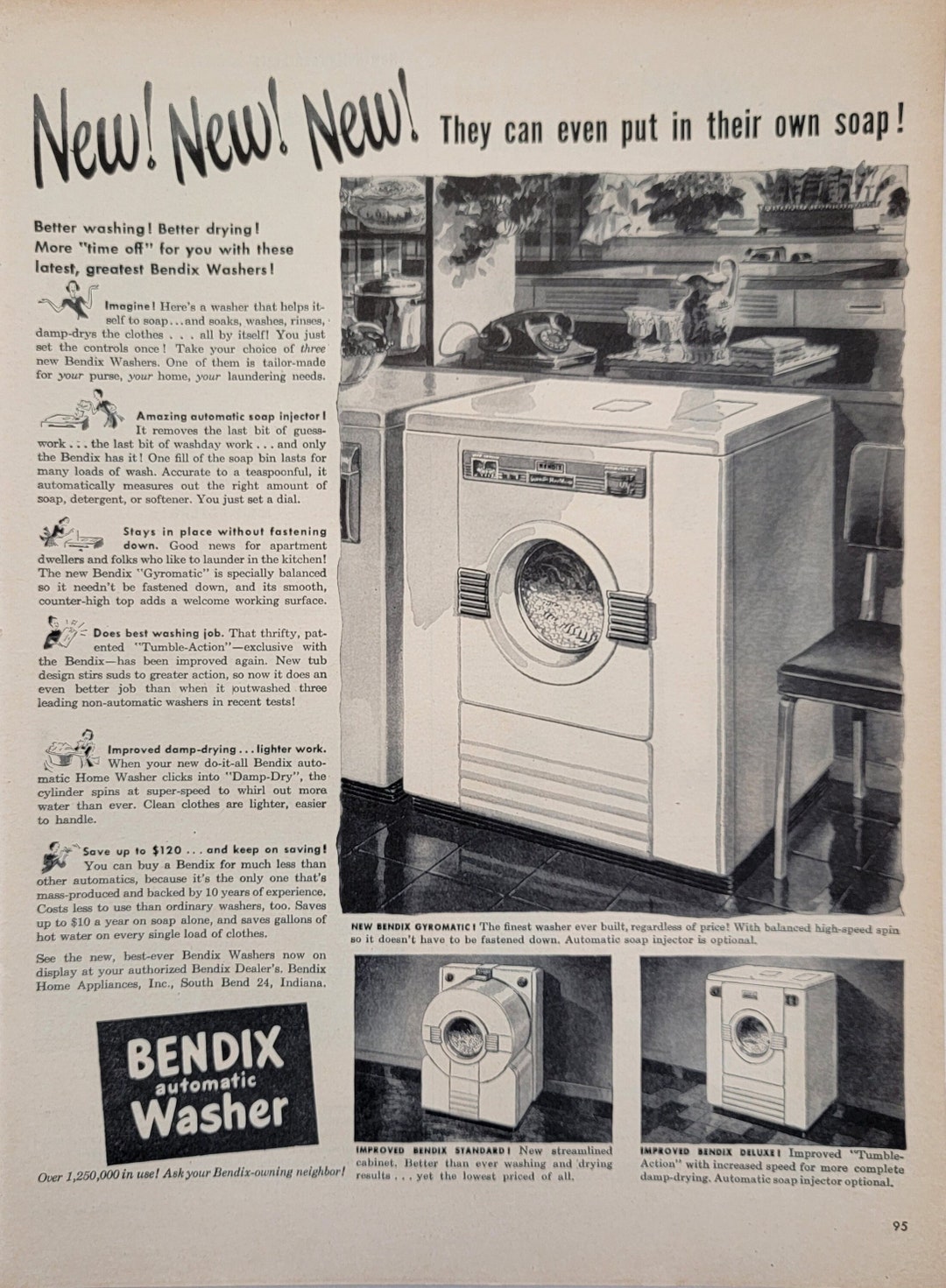 1948 Bendix Washing Machine Vintage Advertisement Laundry Room Wall Art ...