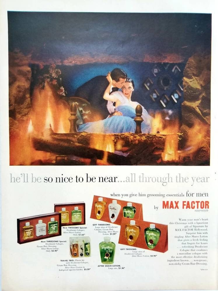 1952 Max Factor Men's Grooming Essentials Ad: Vintage Men's Bathroom ...
