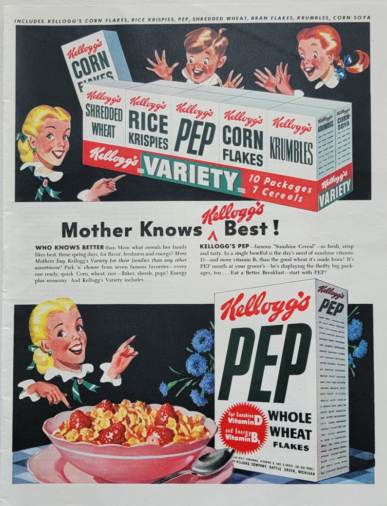 1948 Kellogg's Cereal Vintage Advertisement Kitchen Wall Art Dining ...