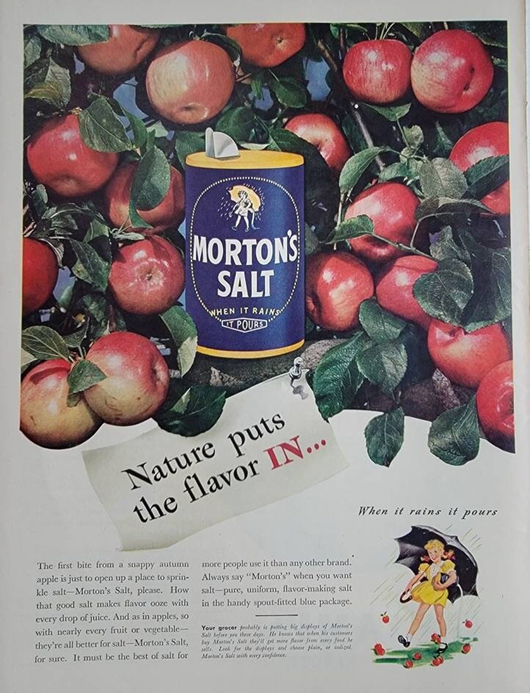 1947 Mortons Salt Vintage Advertisement Kitchen Wall Art Vintage Home ...