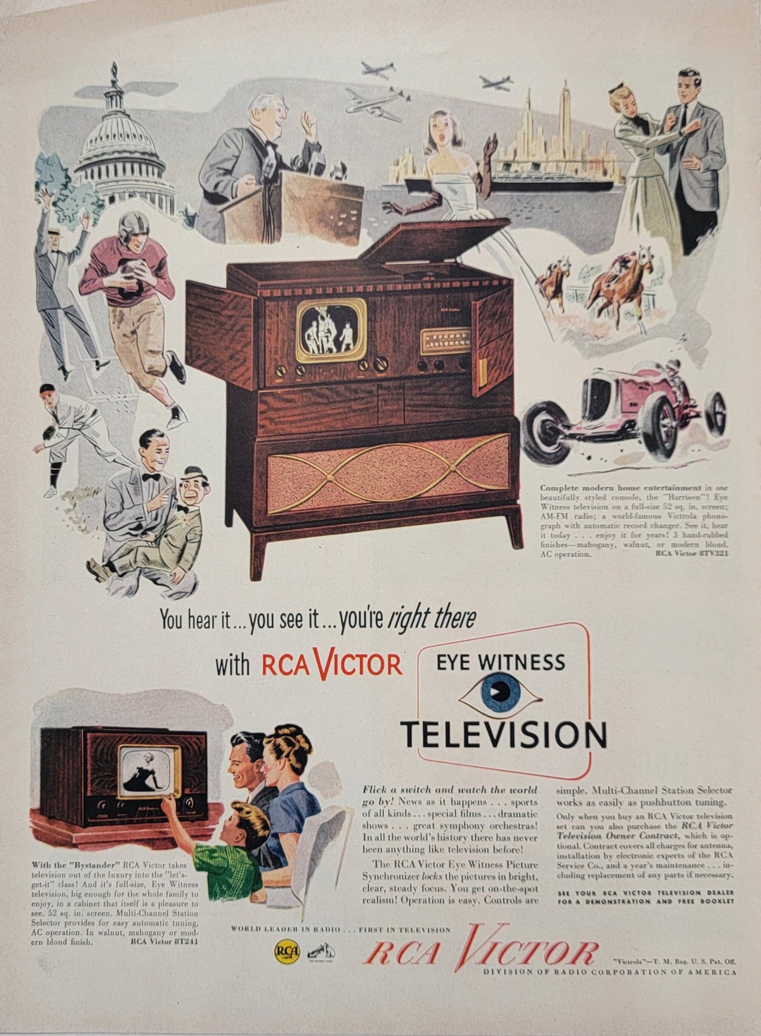 1949 RCA Victor Television TV Vintage Advertisement Turntable Art Den ...