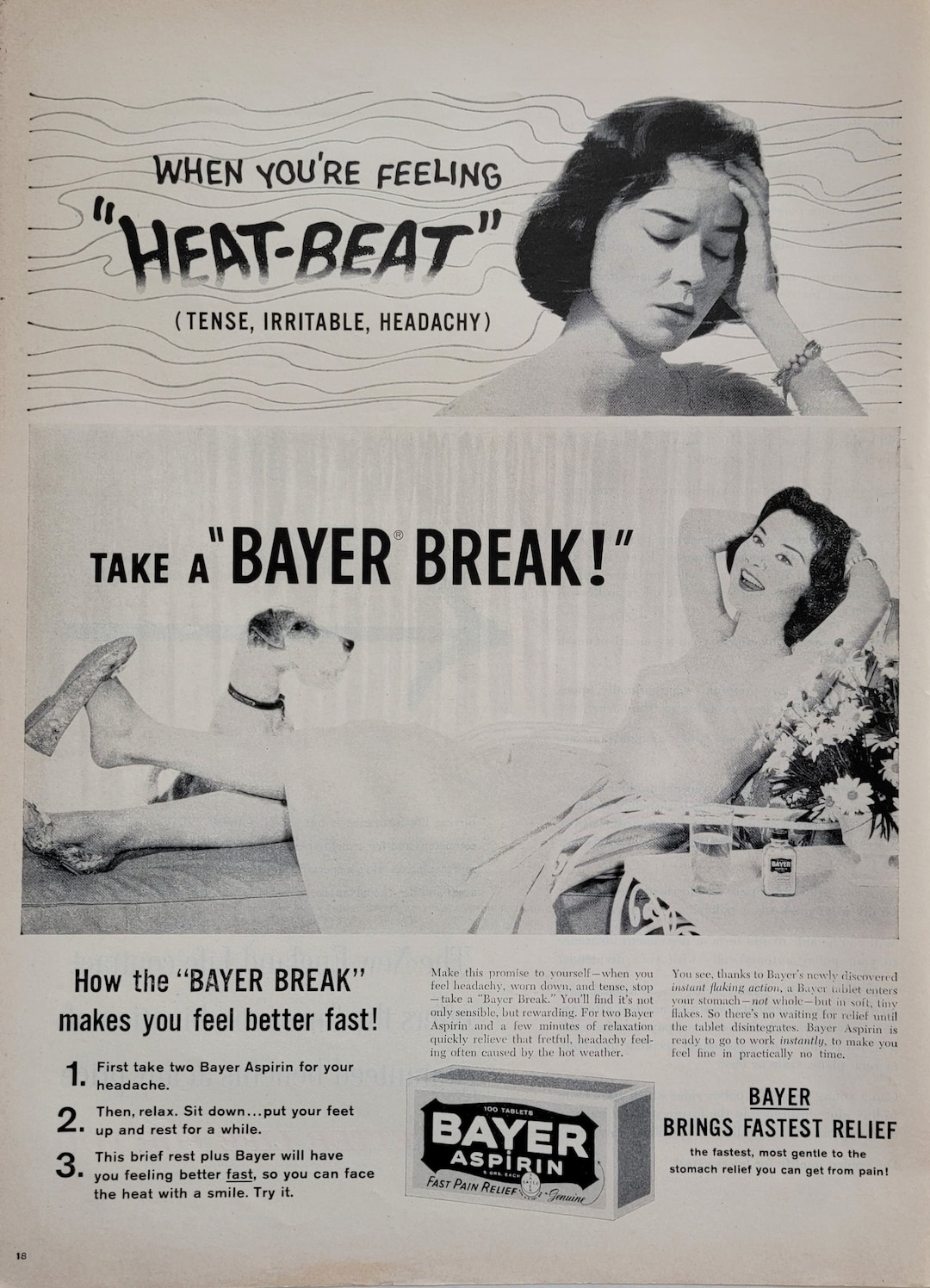 1959 Bayer Aspirin Vintage Advertisement Bathroom Wall Art Pharmacy ...