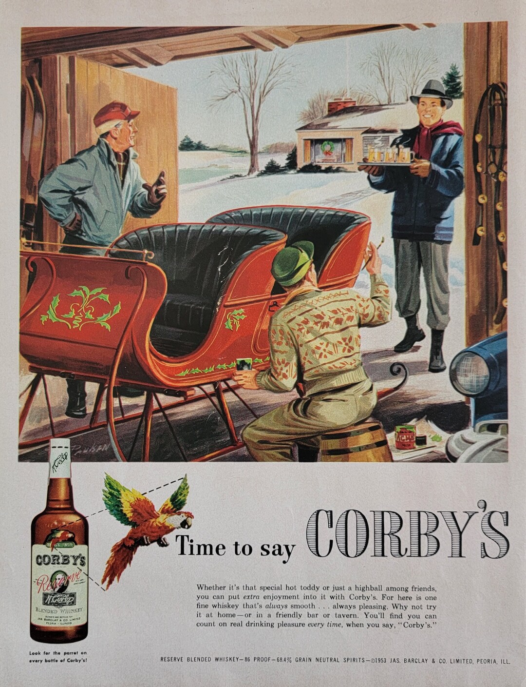 1953 Corbys Whiskey Vintage Advertisement Bar Wall Art 50s Christmas ...