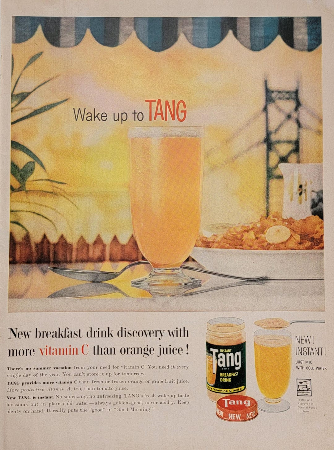 1959 Tang Ad: Vintage Kitchen Wall Art, Breakfast Nook Decor Magazine ...