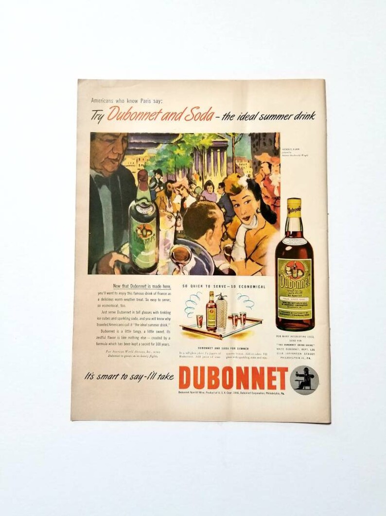 1946 Dubonnet Wine Vintage Advertisement Man Cave Wall Art - Etsy