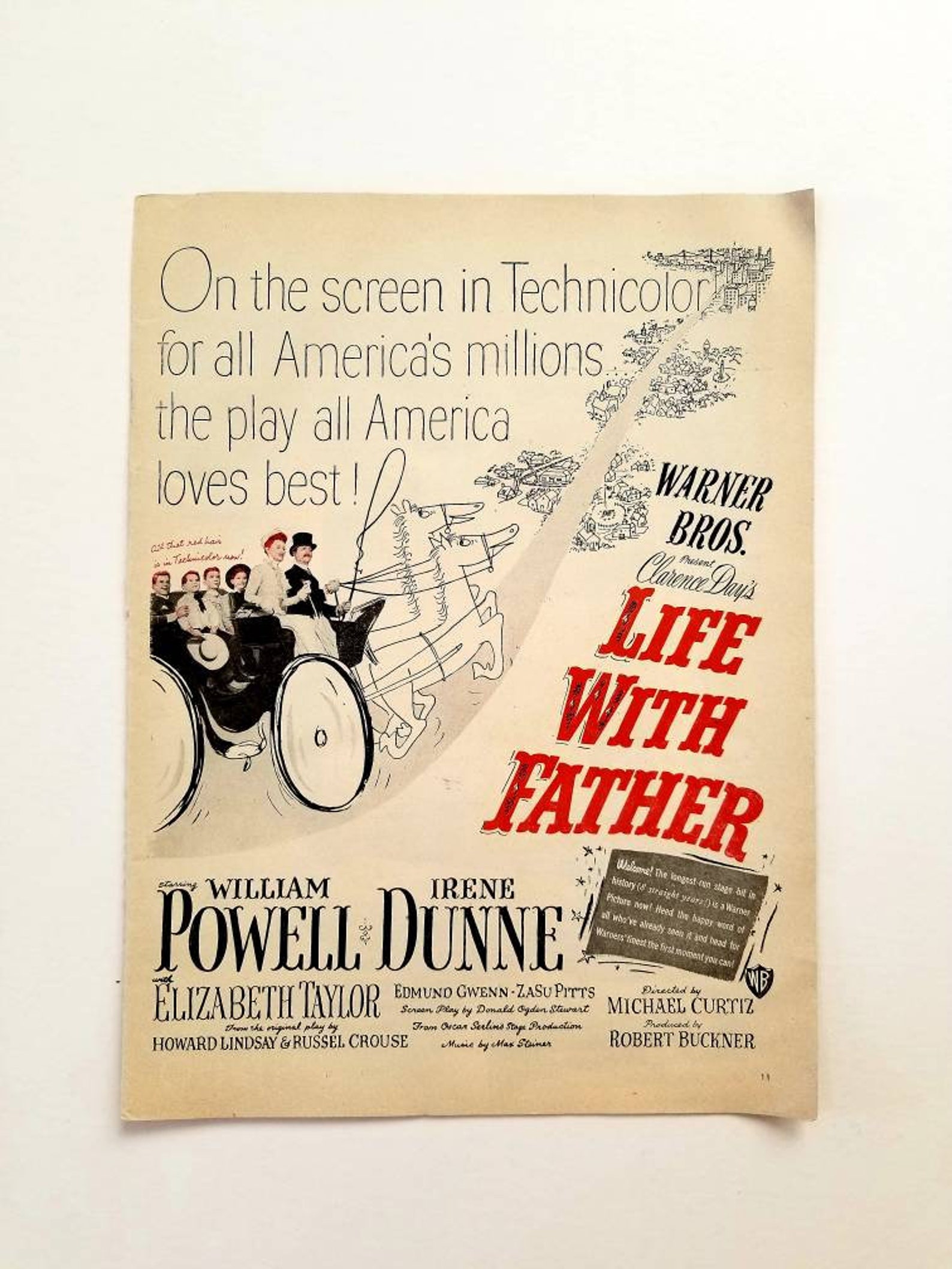 1947 Life With Father Vintage Movie Poster Print Elizabeth - Etsy