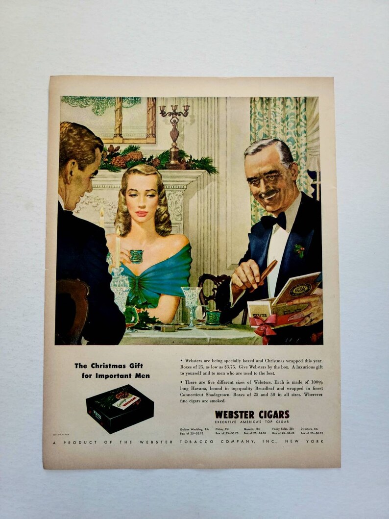 1947 Webster Cigars Vintage Advertisement Game Room Wall Art - Etsy