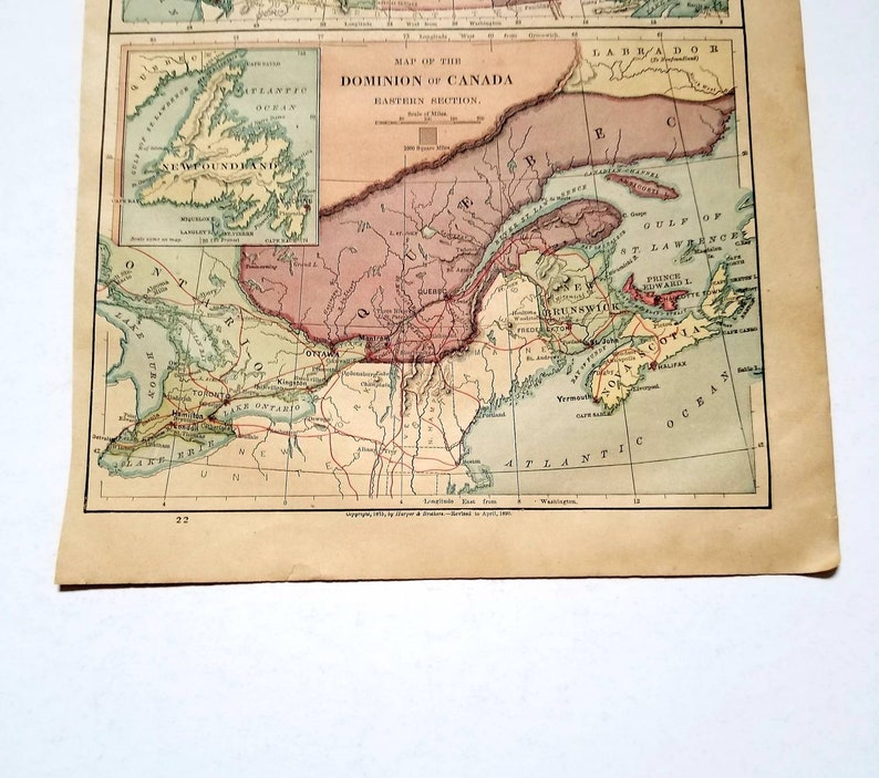 Antique 1890 Map of Canada / Map Wall Art / Office Decor / - Etsy