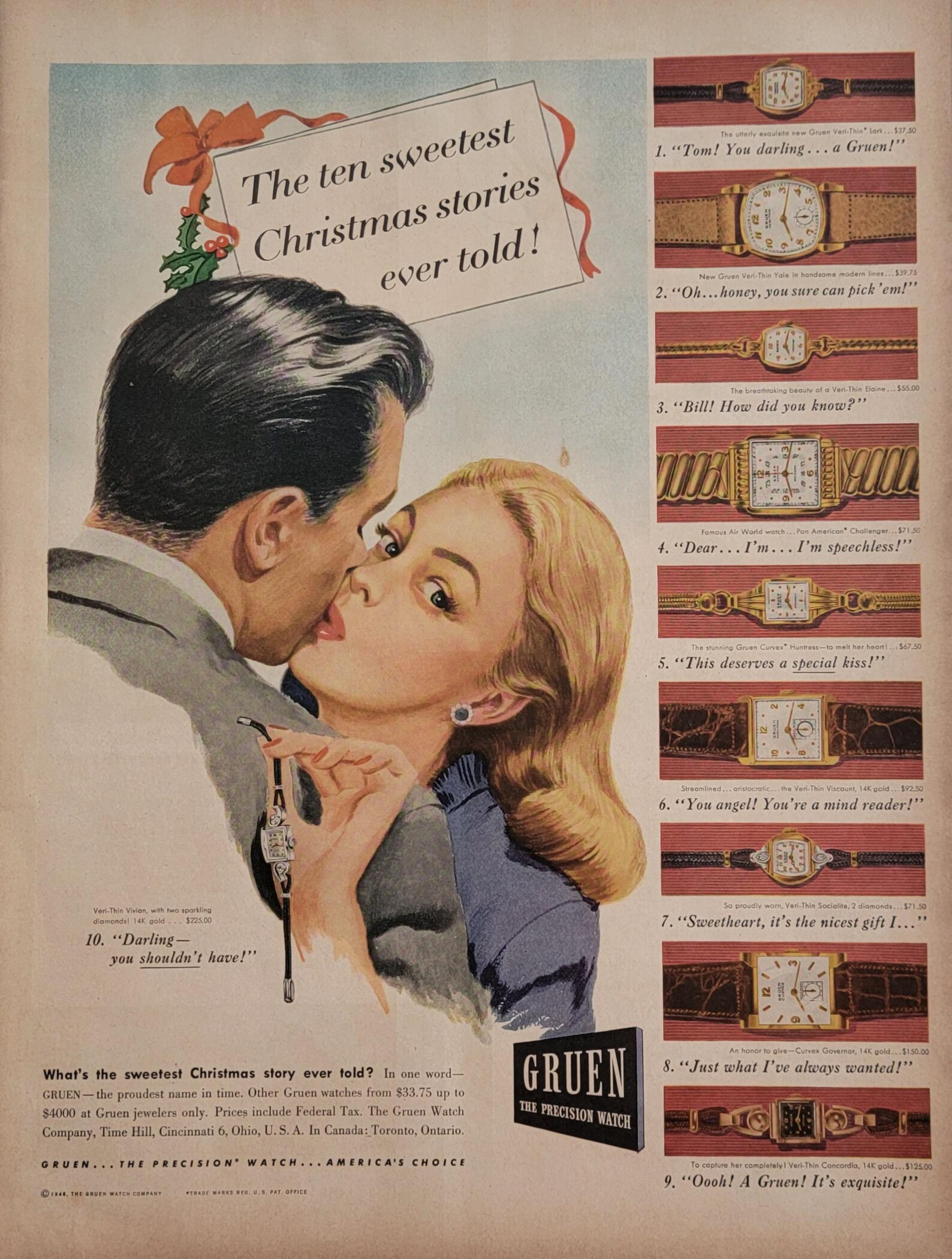 1946 Gruen Watches Ad: Vintage Jewelry Wall Art, Jeweler Gift, Antique ...