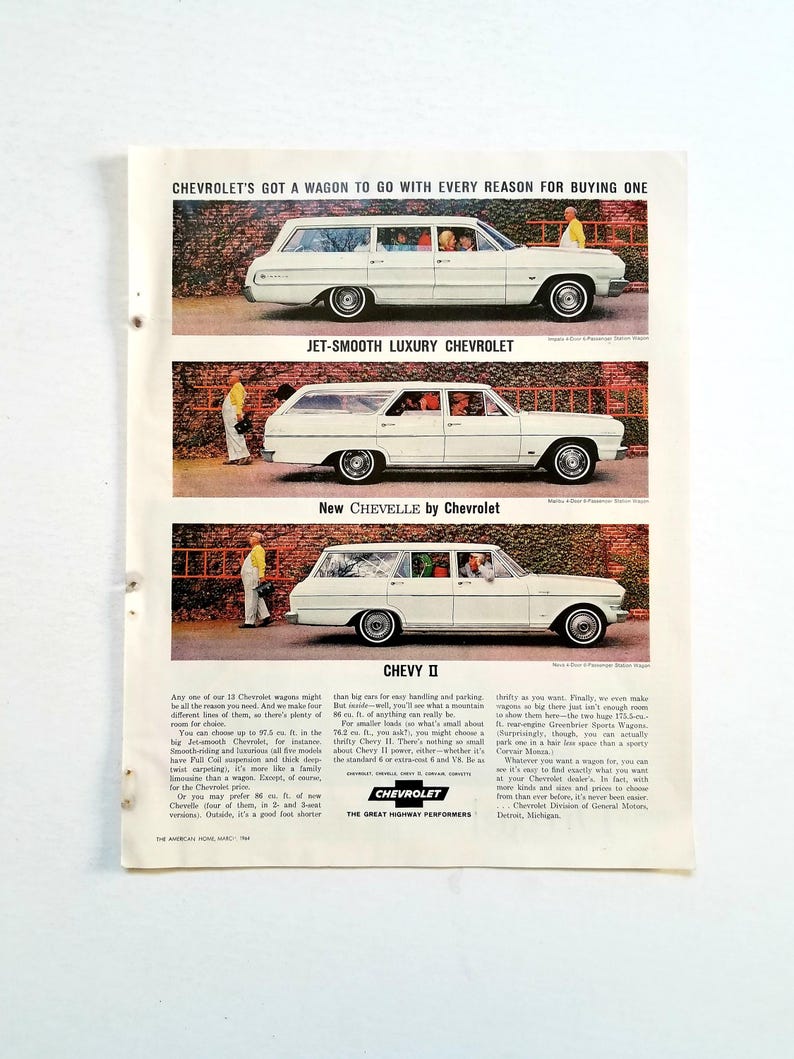 1964 Chevrolet Wagons Car Ad: Vintage Automotive Wall Art, Chevy ...