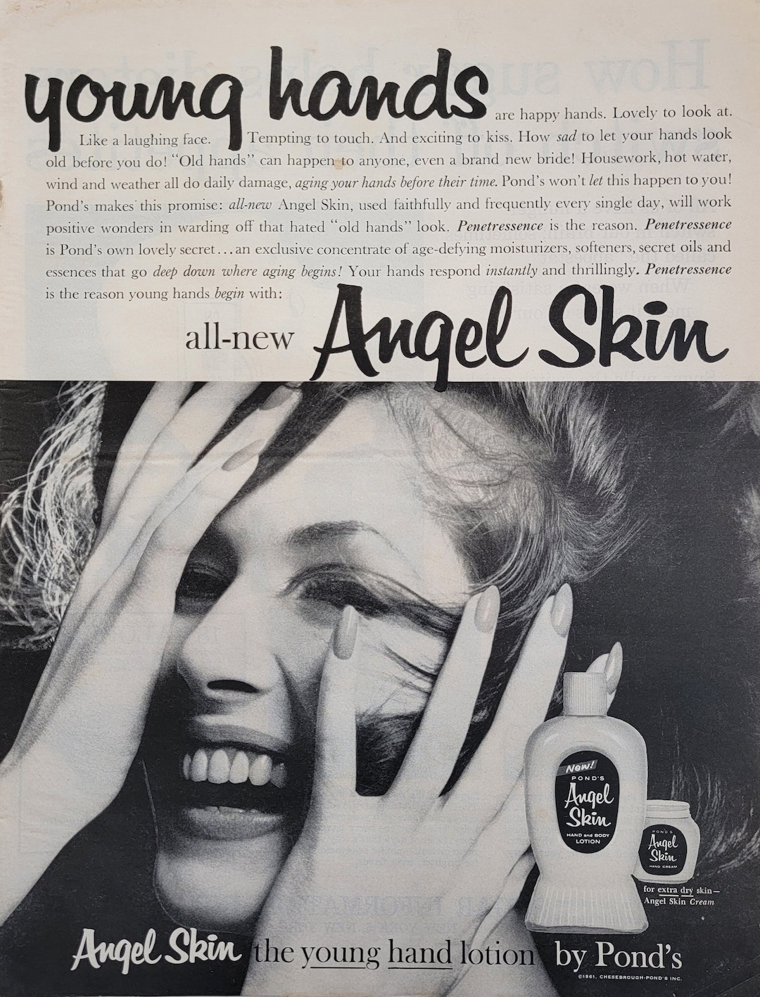 1961 Pond's Angel Skin Hand Lotion Ad: Vintage Bathroom Wall Art ...