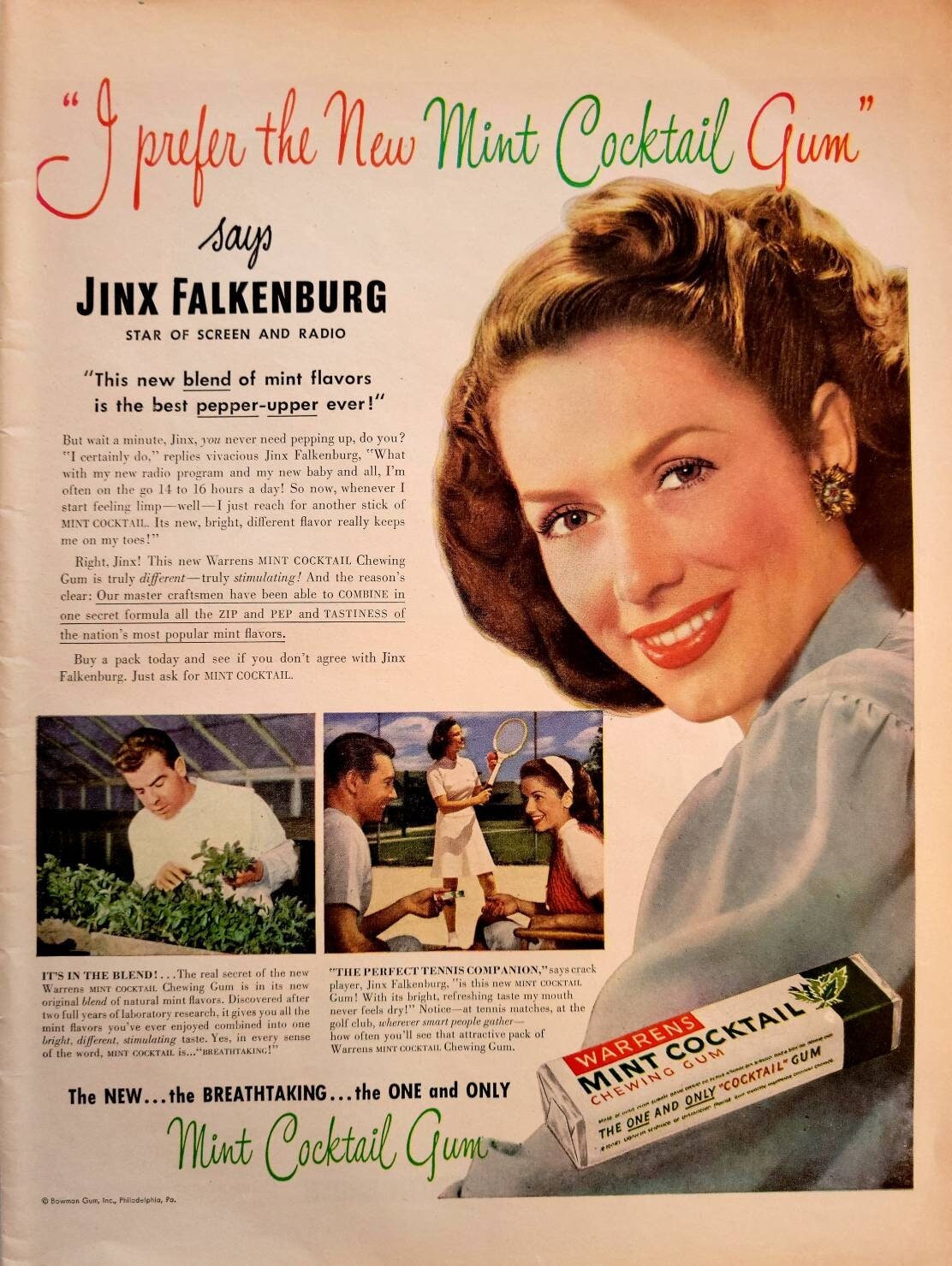 1947 Warrens Mint Cocktail Chewing Gum Vintage Advertisement Jinx ...