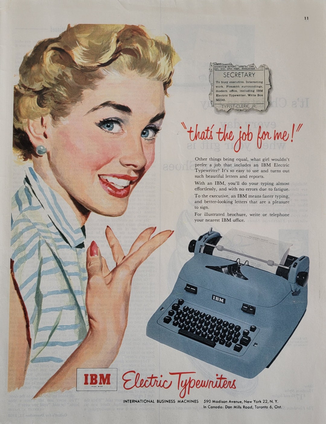 1953 IBM Electric Typewriter Vintage Advertisement Office Wall - Etsy