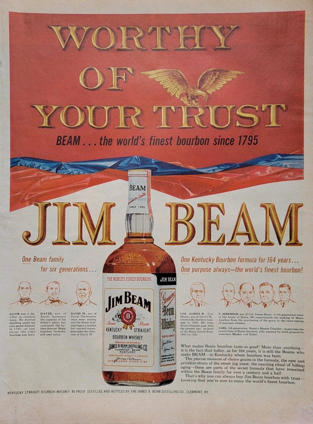 1959 Jim Beam Bourbon Whiskey Ad: Vintage Bar Man Cave Decor, Alcohol ...