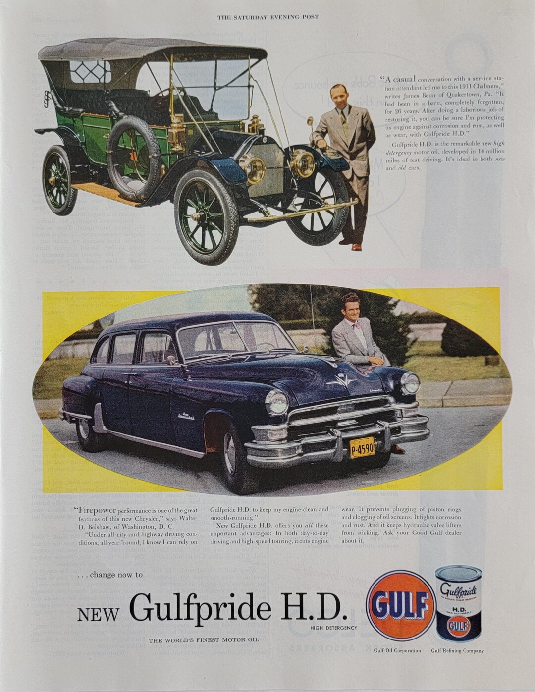 1952 Gulfpride HD Motor Oil Vintage Advertisement Gulfpride Oil ...