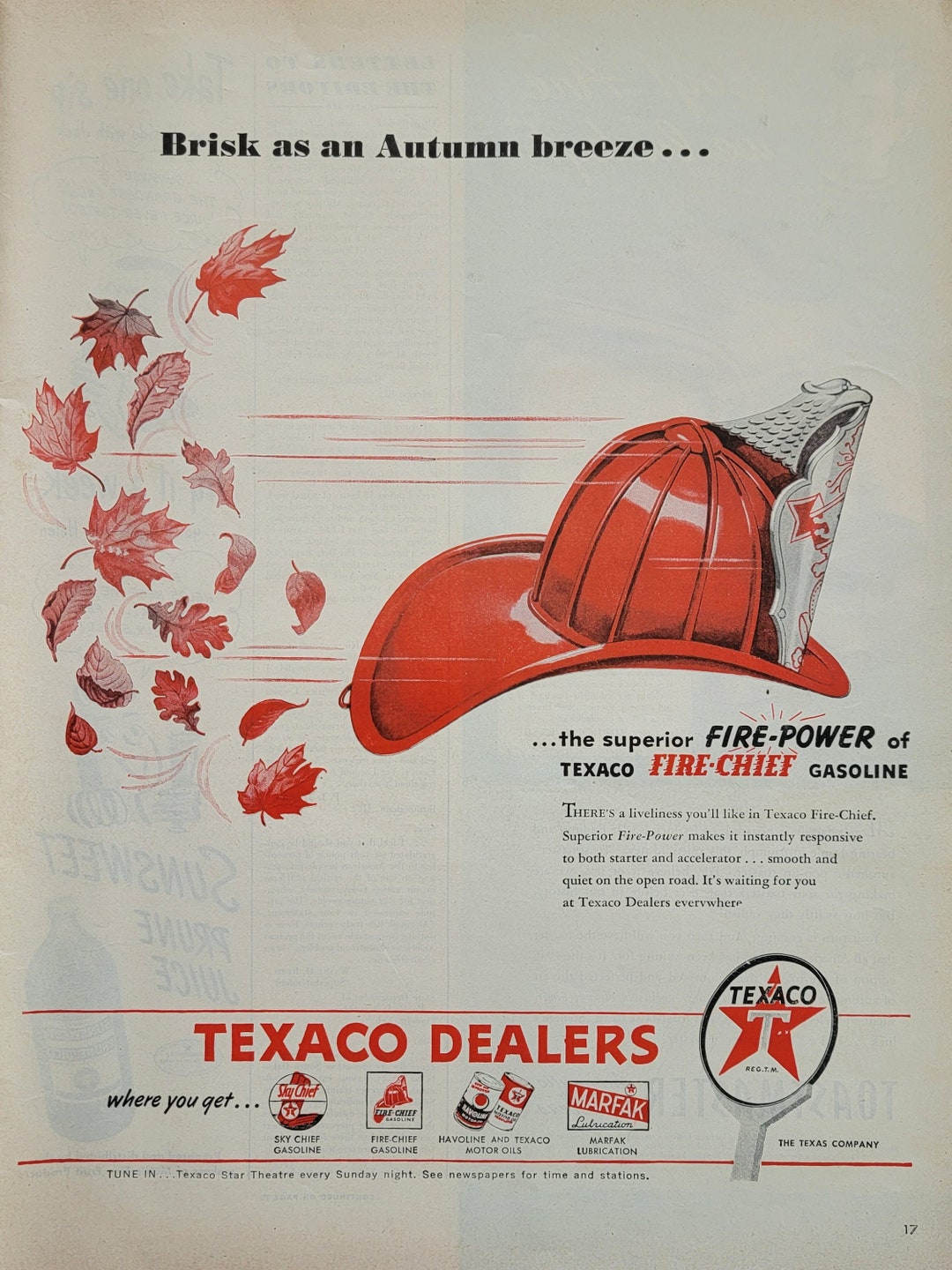 1946 Texaco Fire Chief Gasoline Vintage Advertisement Firefighter Art ...