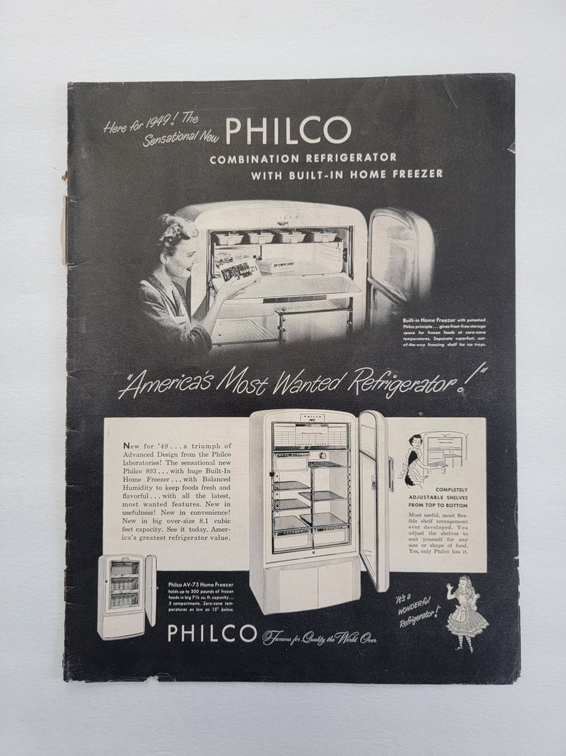 1949 Philco Refrigerator Vintage Advertisement Kitchen Decor Vintage ...