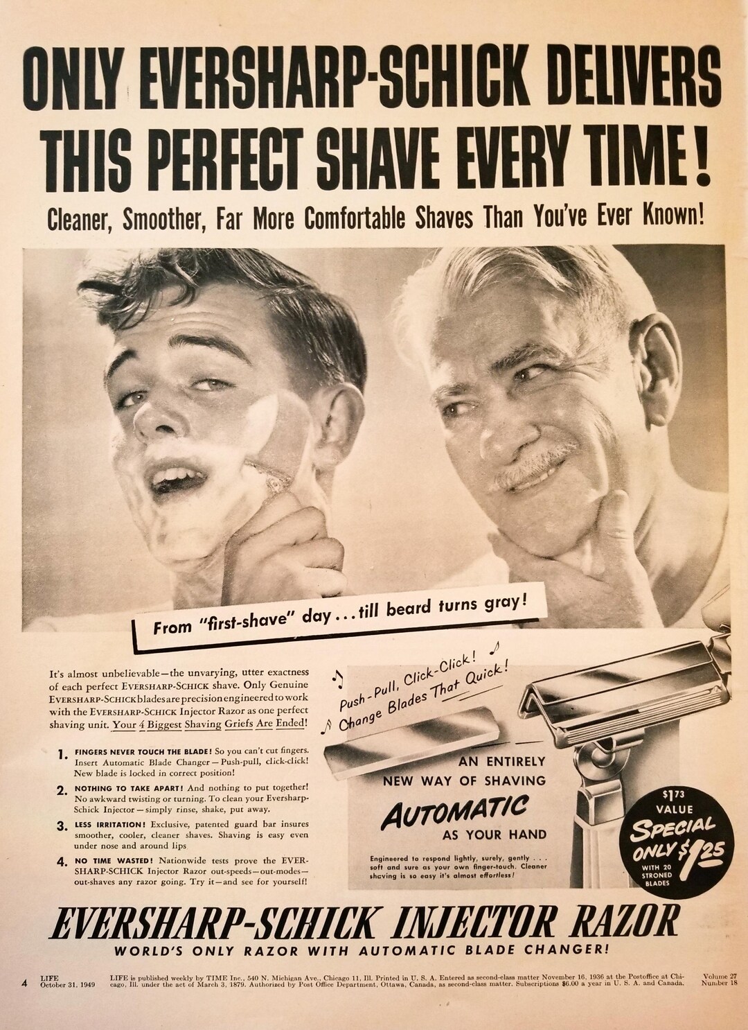 1949 Eversharp Schick Injector Razor Ad: Vintage Bathroom Wall Art ...