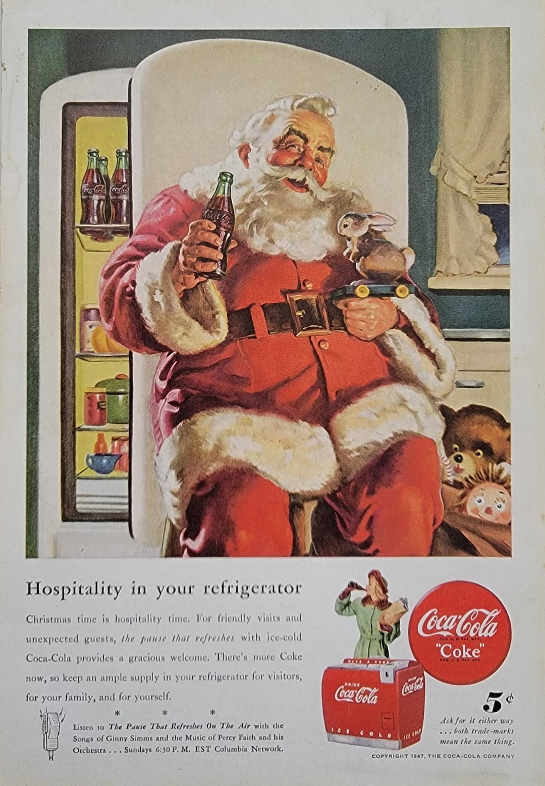 1947 Coca Cola Vintage Advertisement 1940s Christmas Wall Art Santa ...