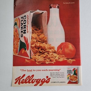 1962 Kellogg's Corn Flakes Cereal Vintage Advertisement Kitchen Wall ...