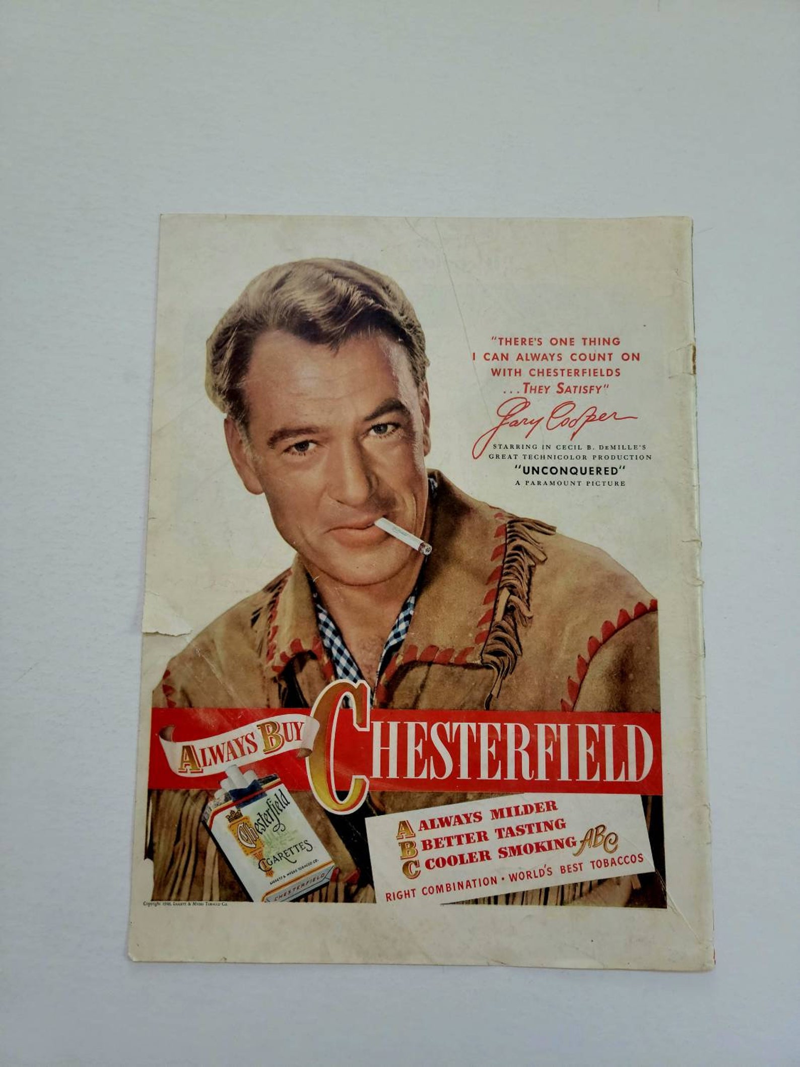 1947 Chesterfield Cigarettes Vintage Advertisement Gary Cooper - Etsy