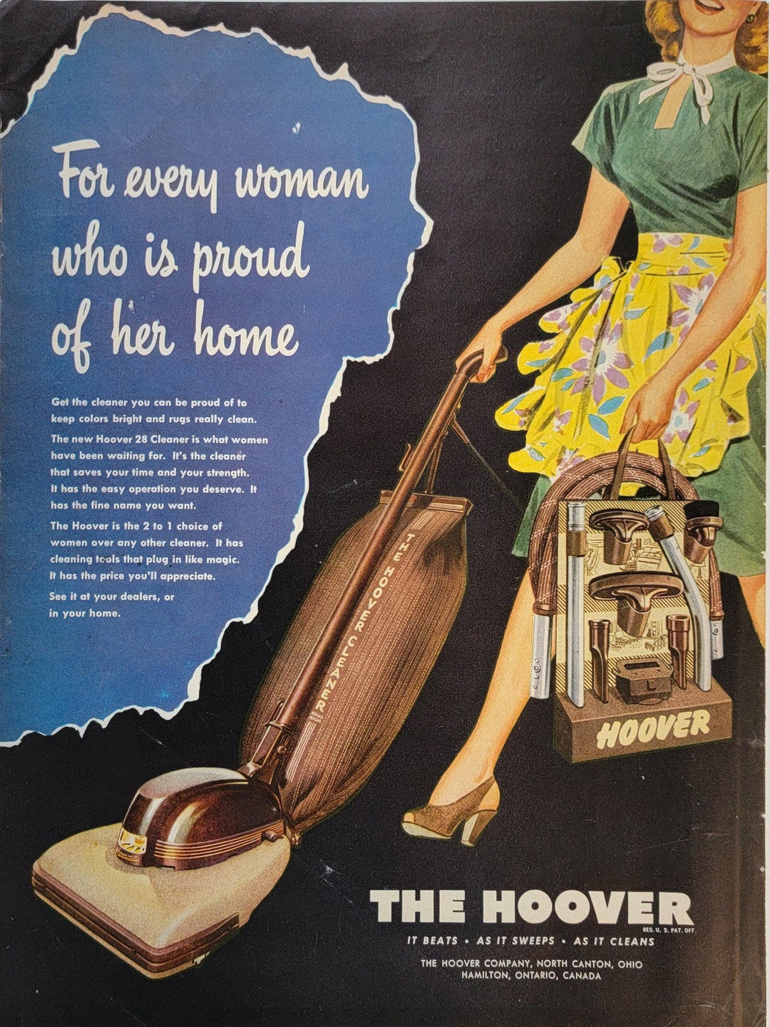 1946 Hoover Vacuum Cleaners Vintage Advertisement Laundry Room Wall Art ...