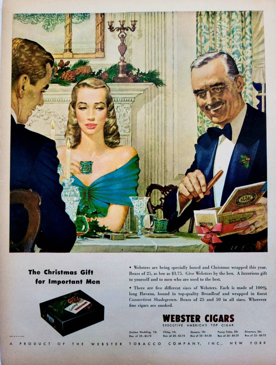 1947 Webster Cigars Vintage Advertisement Game Room Wall Art Man Cave ...