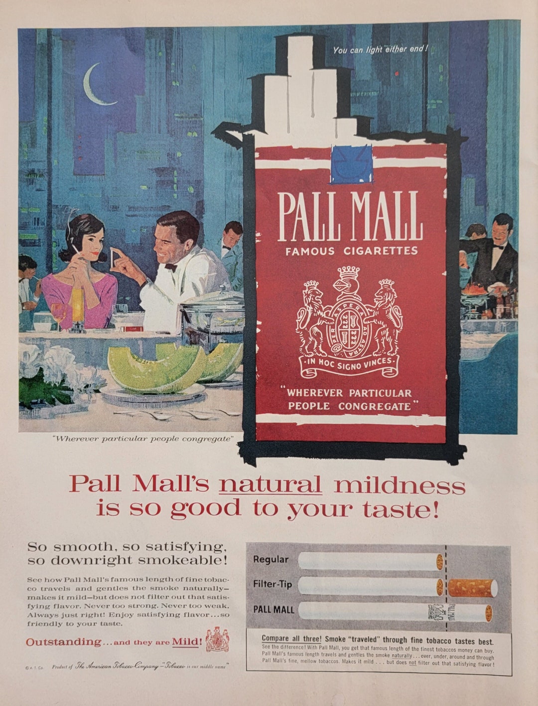 1962 Pall Mall Cigarettes Vintage Advertisement Bar Decor Game Room ...