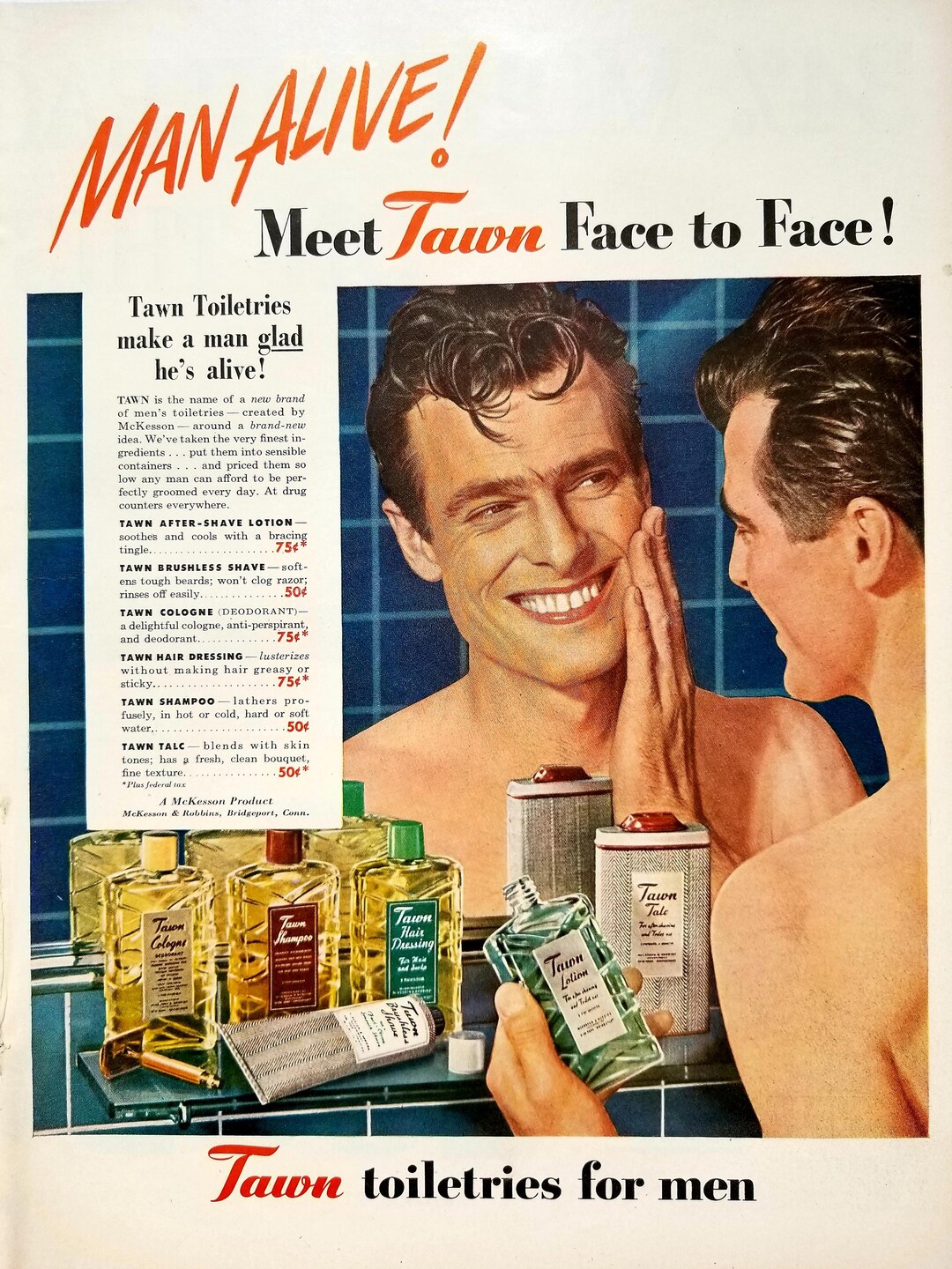1947 Tawn Toiletries for Men Ad: Vintage Mens Bathroom Wall Art ...