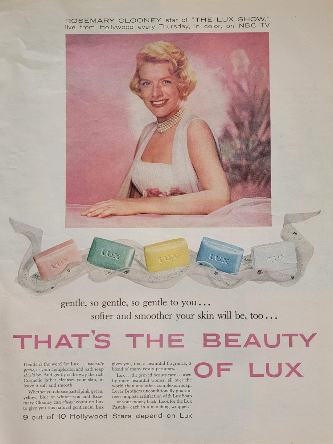 1958 Lux Soap Vintage Advertisement Rosemary Clooney Bathroom Wall Art ...