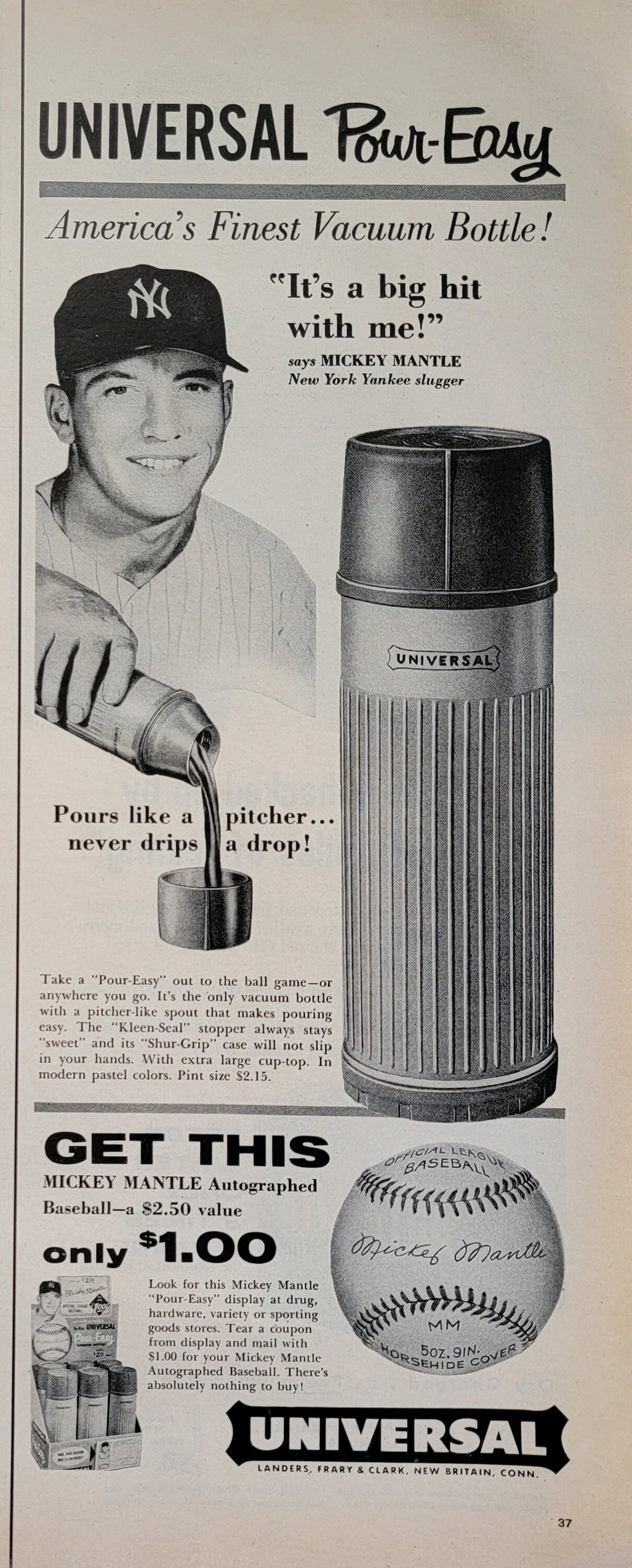1957 Universal Pour-easy Bottle Vintage Advertisement Mickey Mantle ...