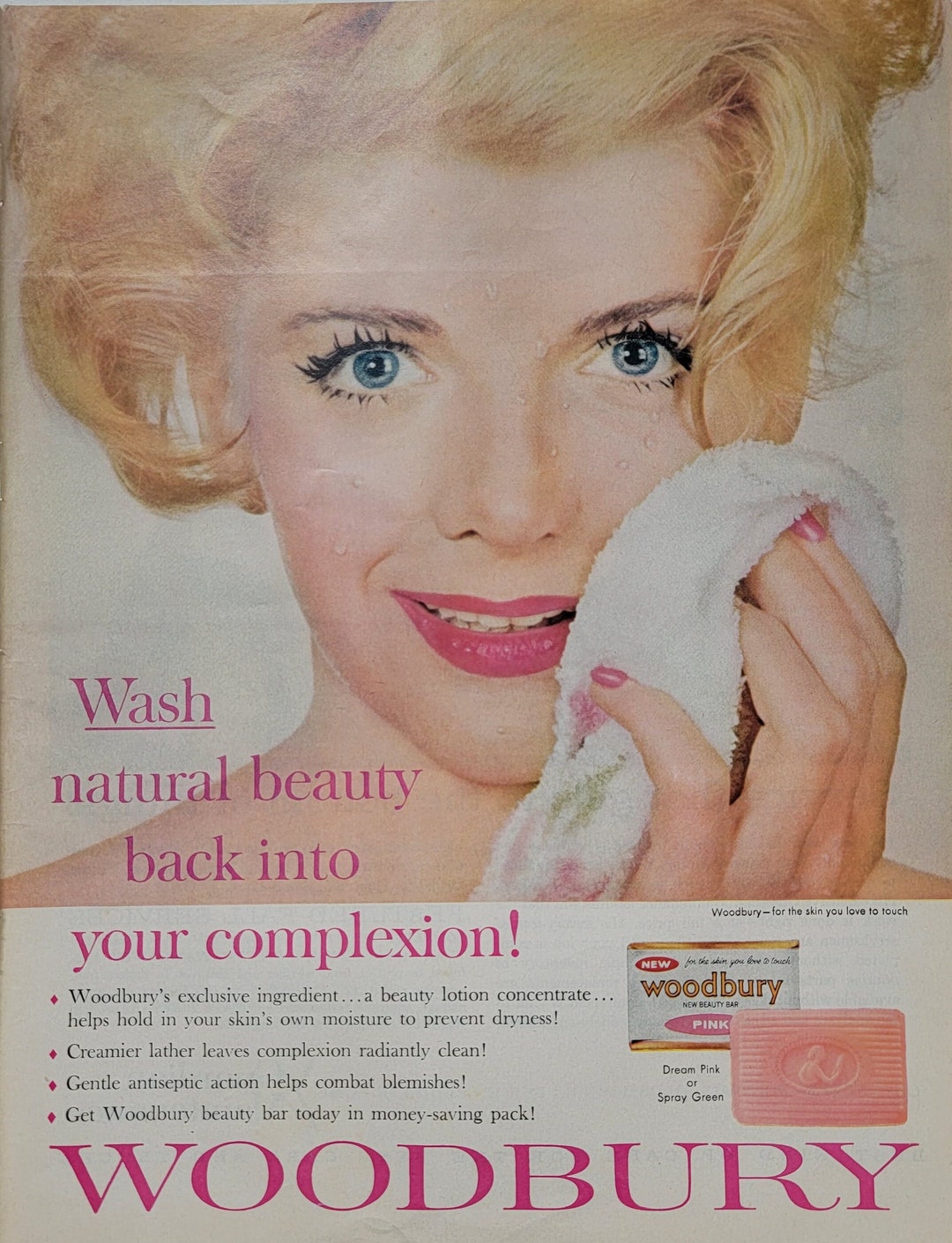 1960 Woodbury Beauty Bar Soap Ad: Vintage Bathroom Decor, Powder Room ...