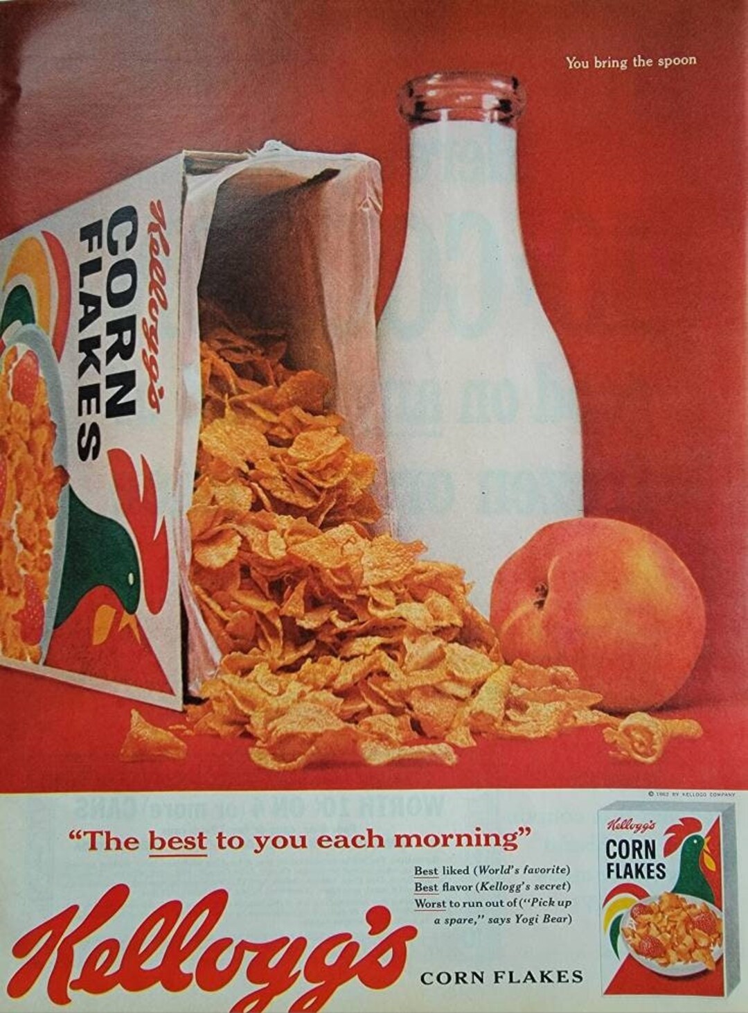 1962 Kellogg's Corn Flakes Cereal Vintage Advertisement Kitchen Wall ...