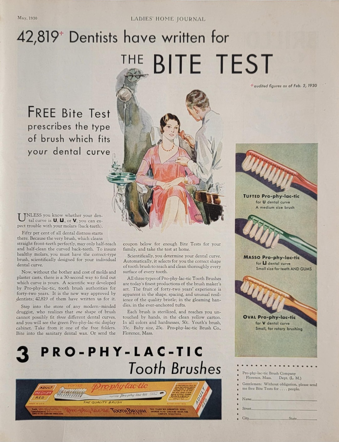 1930 Pro-phy-lac-tic Toothbrush Ad: Vintage Dental Office Decor ...