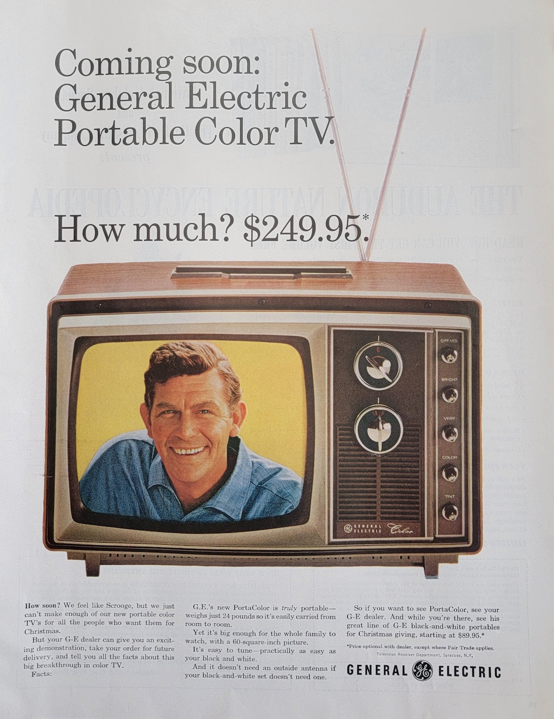 1965 General Electric Portable Television Vintage Advertisement Andy ...