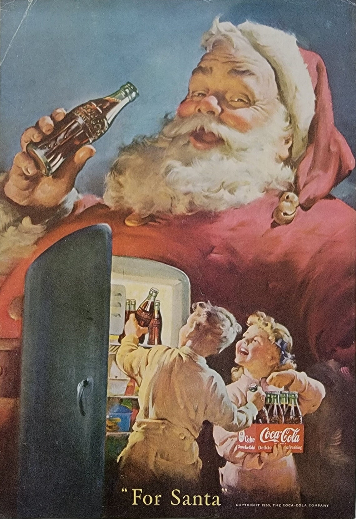 1950 Coca Cola Santa Claus Ad: Vintage Christmas Holiday Kitchen Wall ...