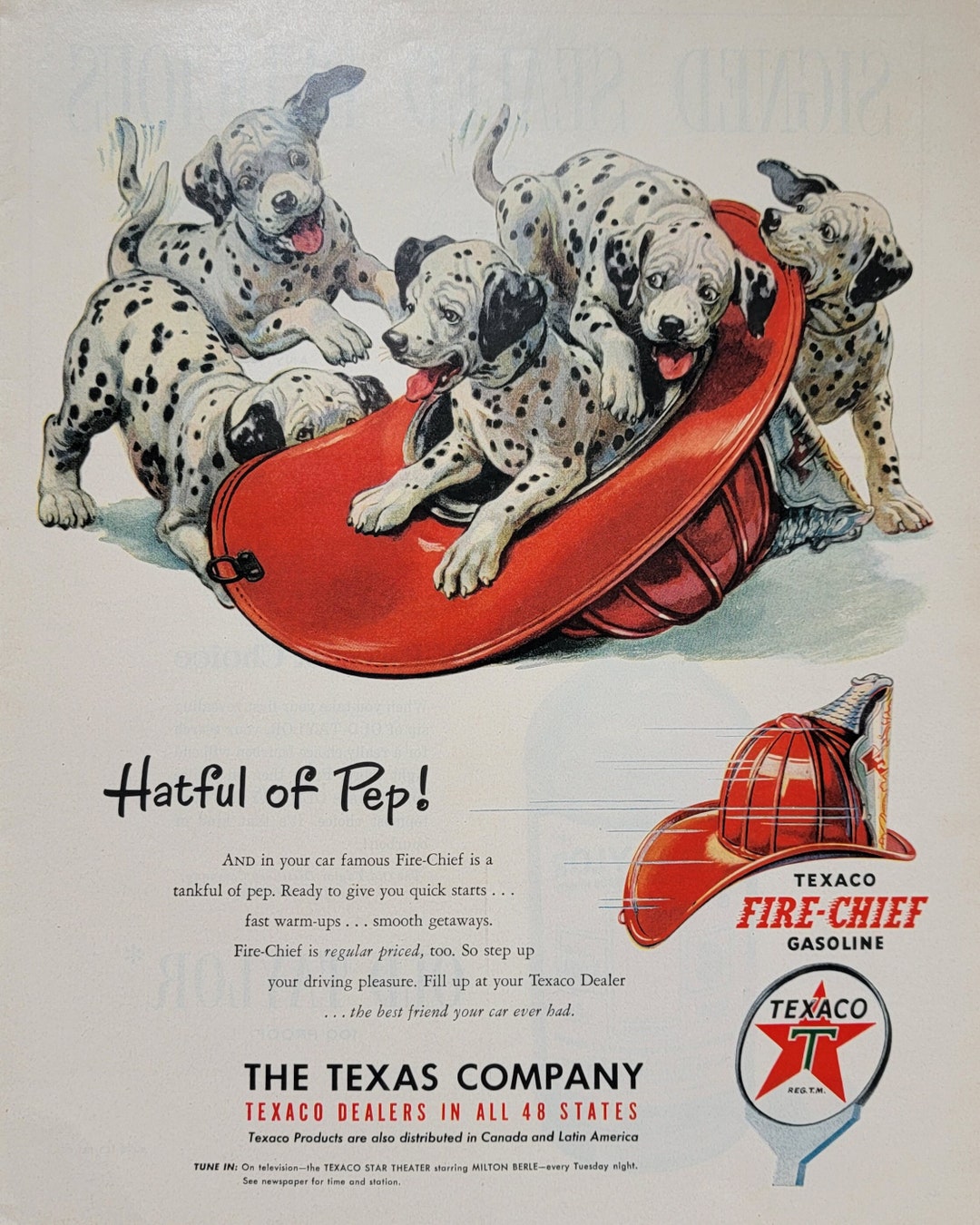 1951 Texaco Fire Chief Gasoline Vintage Advertisement Firefighter Art ...