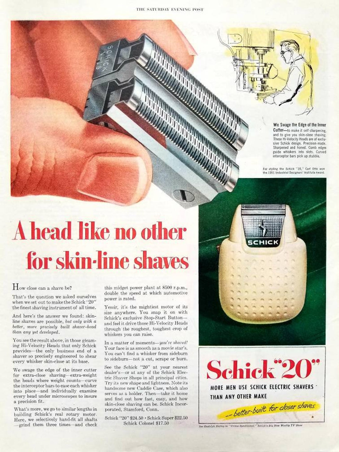 1951 Schick Electric Razor Vintage Advertisement Bathroom Wall Art ...