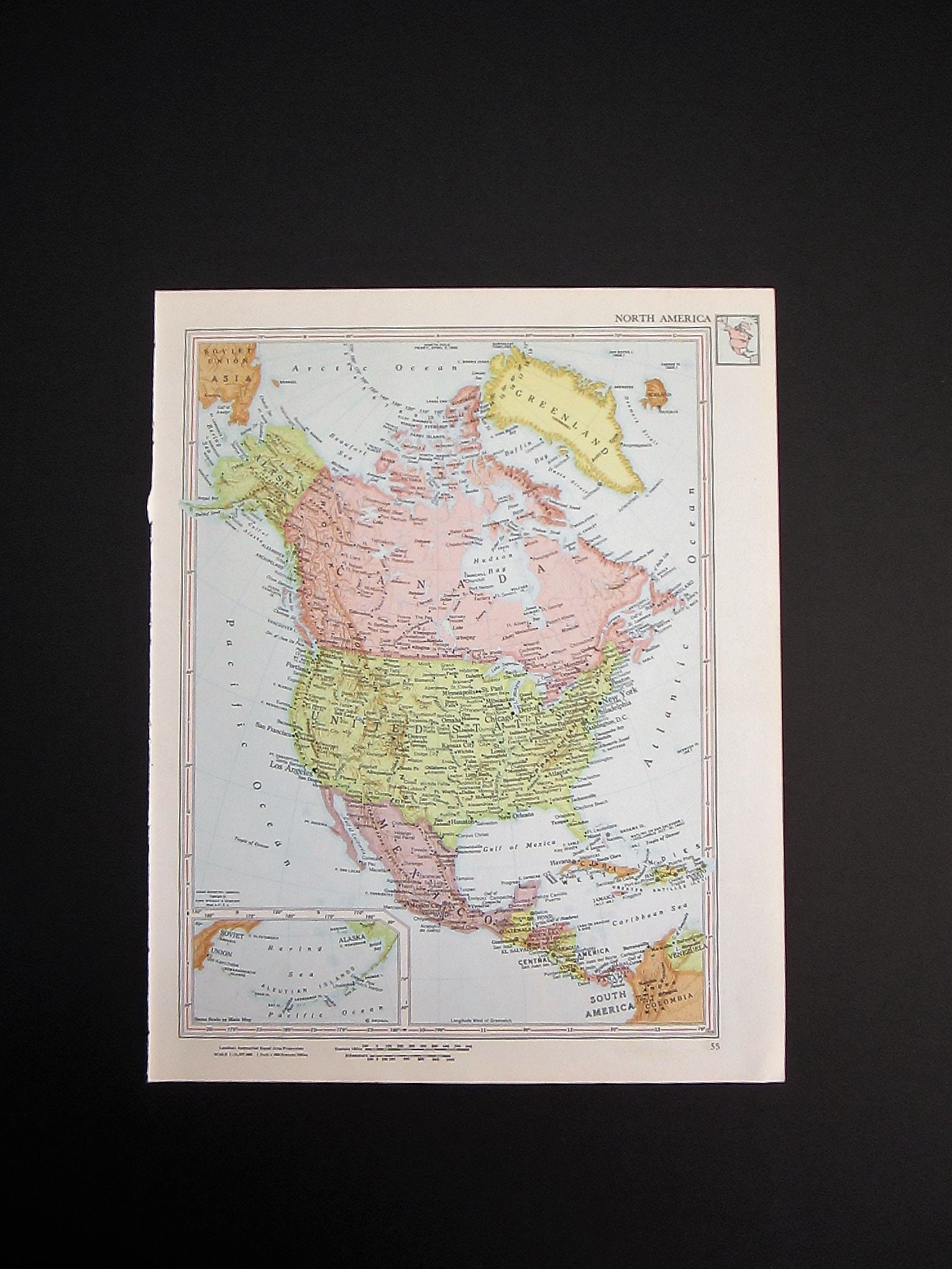 Vintage Map of North America 1960 / Map Wall Art / Office | Etsy